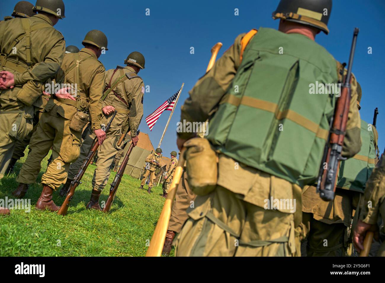 The reenactors receive a briefing before the action. These Reenactors ...