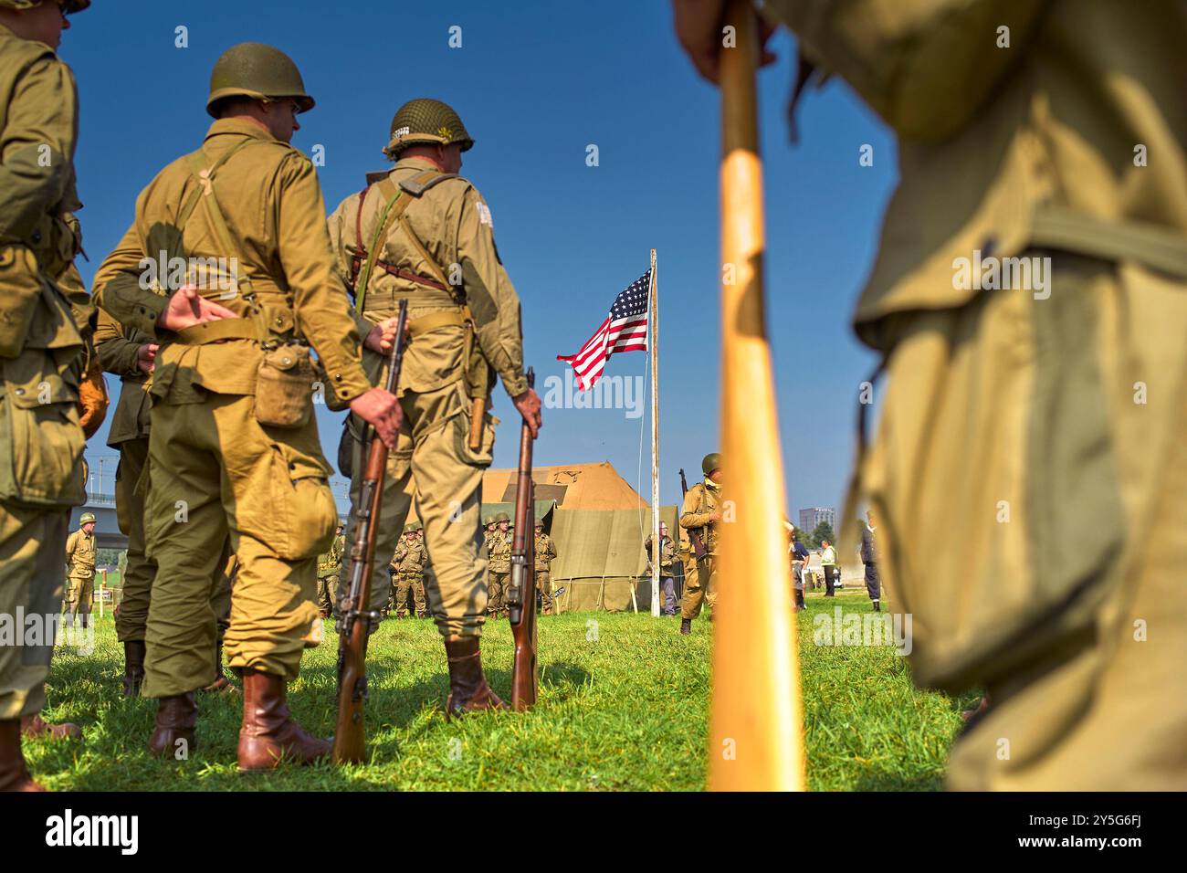 The reenactors receive a briefing before the action. These Reenactors ...