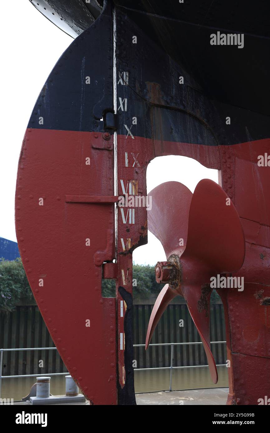 Propeller of ship with roman numerals to show water level and plimsoll ...