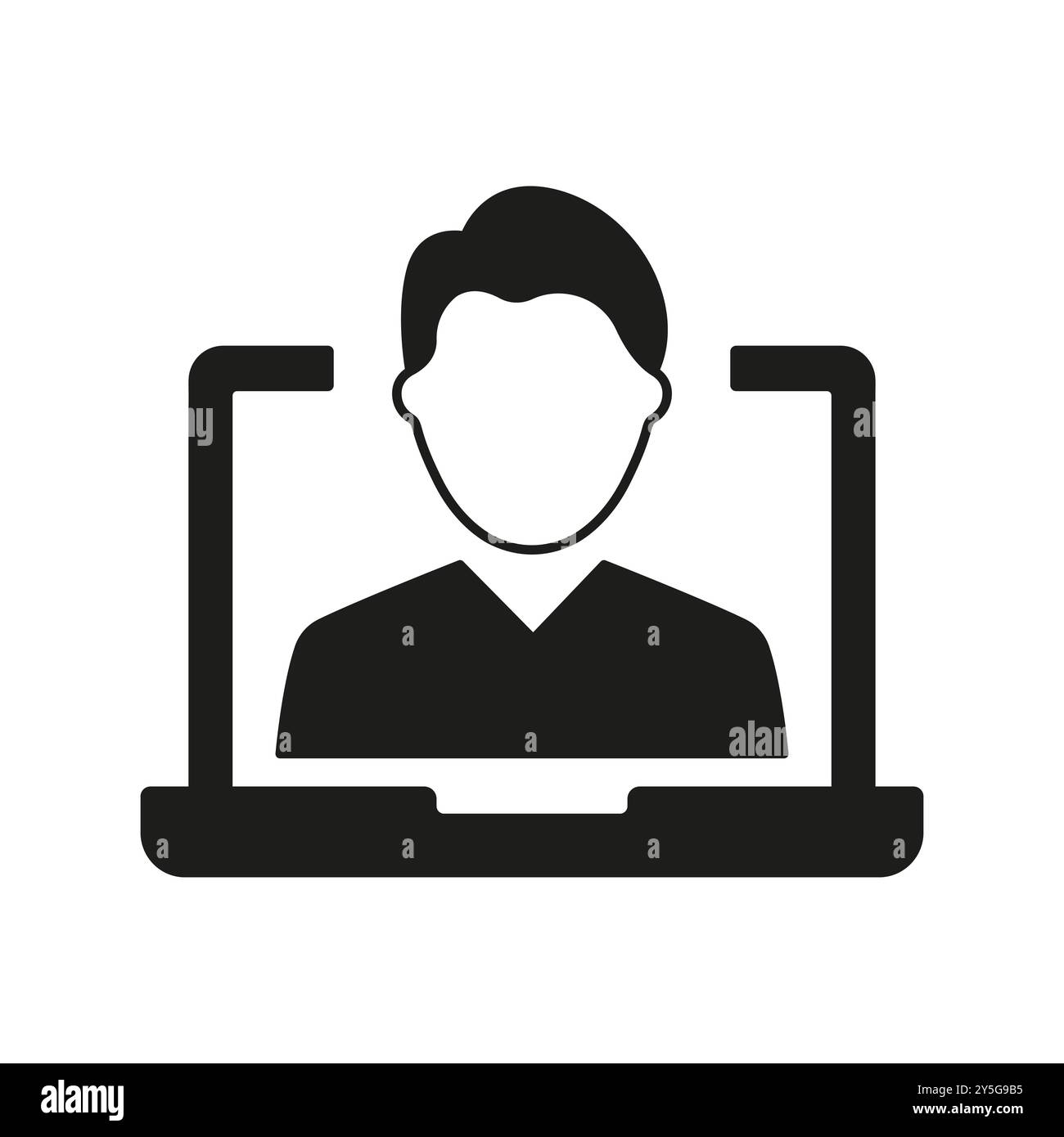 Male Avatar Silhouette Icon on Laptop Screen. Online Communication or ...