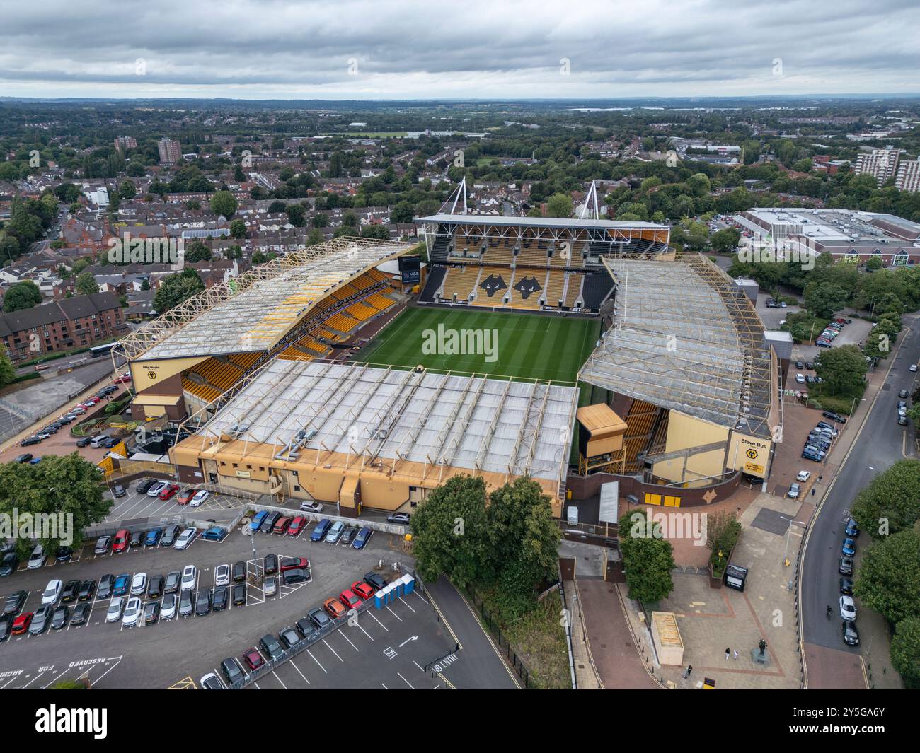 Aerial view of Molineux Stadium, home of the Wolves FC, Wolverhampton ...