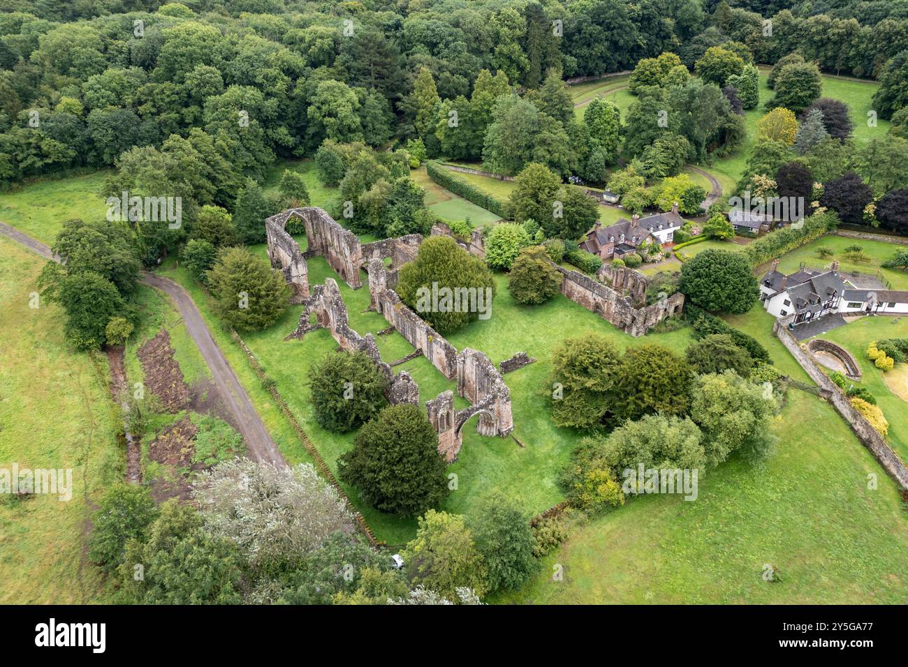 Aerial view of Lilleshall Abbey, an Augustinian abbey in Shropshire ...