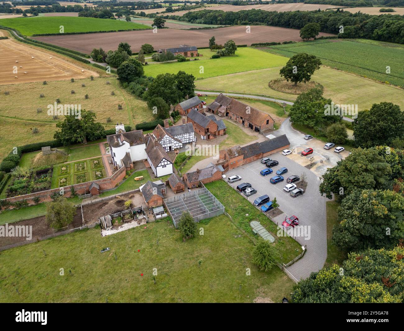 Aerial view of Boscobel House and The Royal Oak, Boscobel, Shropshire ...