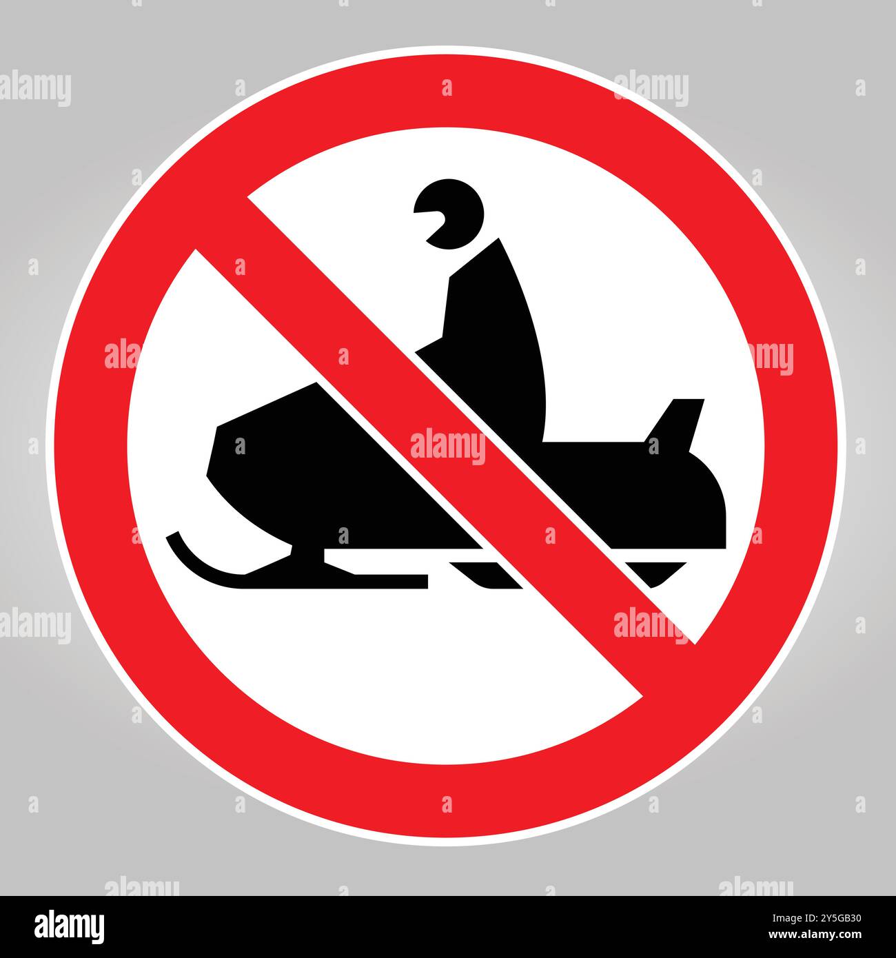 A clear prohibition sign depicting a snowmobile with a red circle and ...