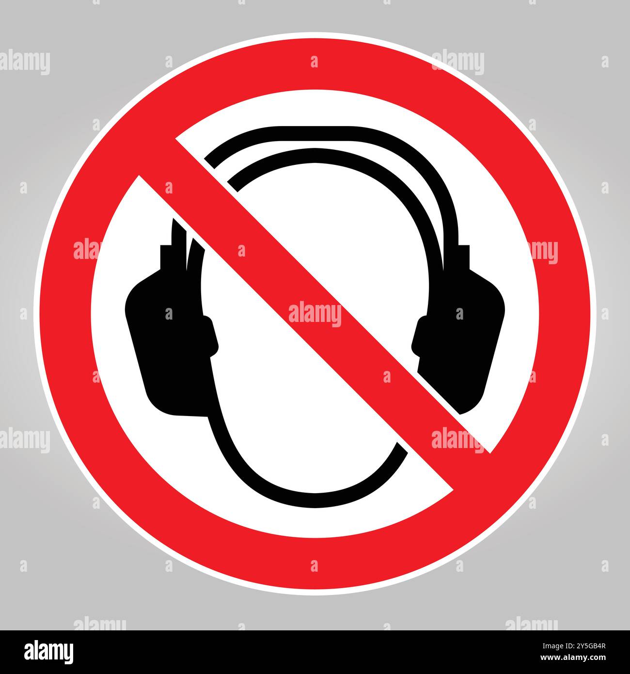 A bold no headphones sign representing noise control in specific ...
