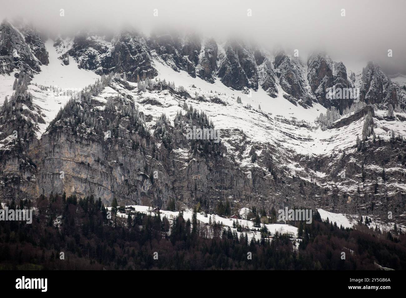 A view of a steep alpine slope covered with a layer of snow Stock Photo ...