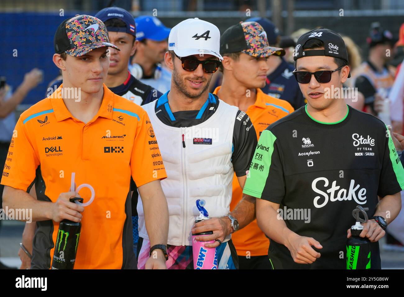 McLaren driver Oscar Piastri, left, of Australia, Haas driver Nico ...