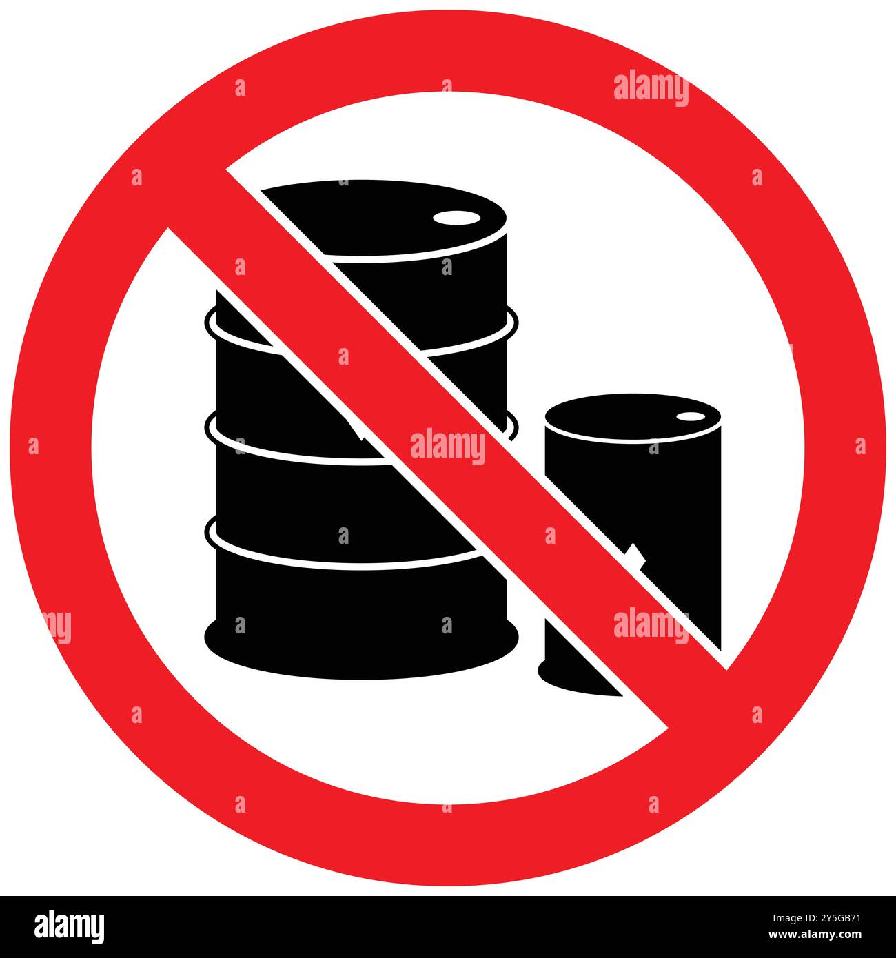 This graphic illustrates a prohibition symbol against oil barrels ...