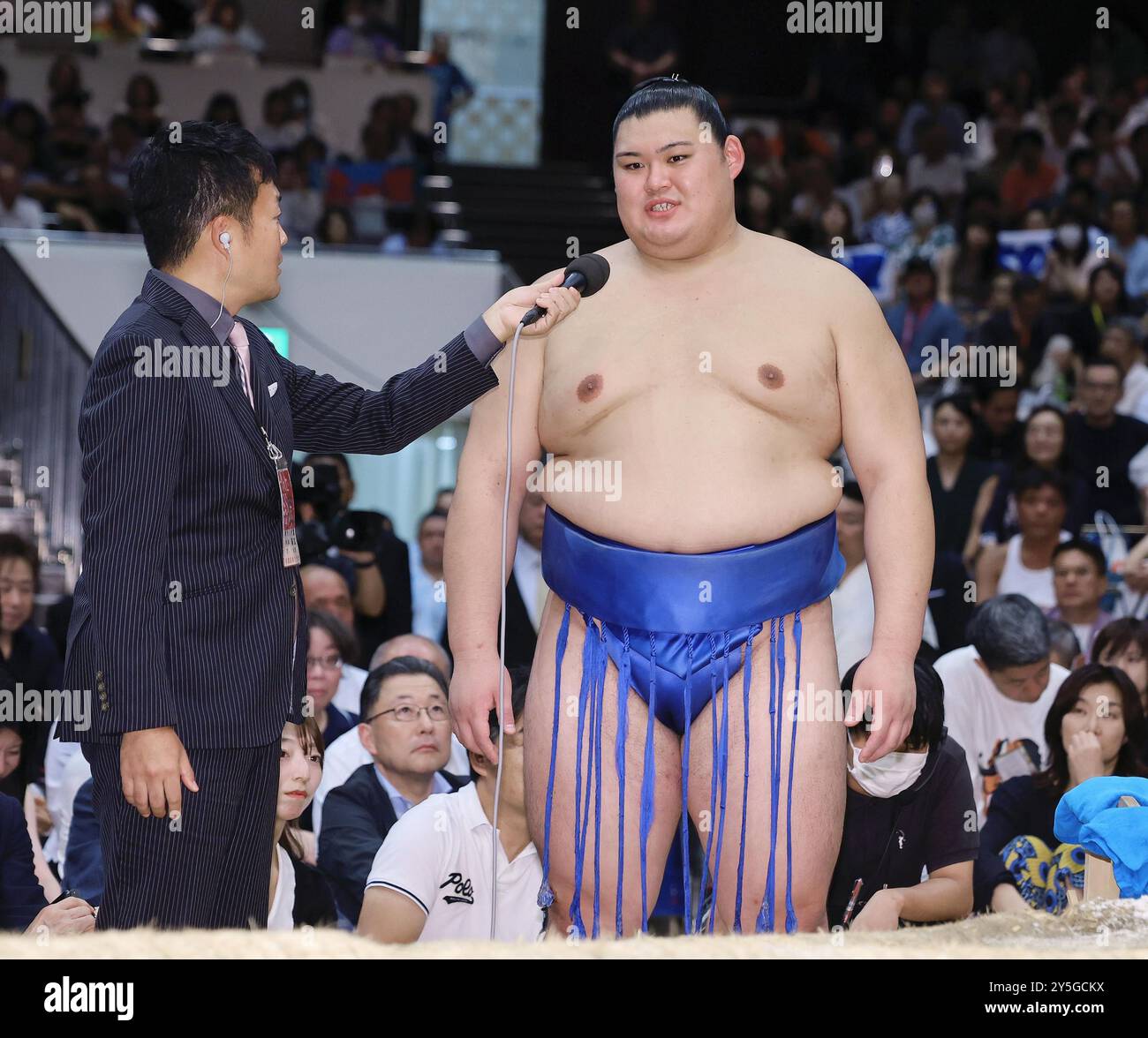 Sekiwake Onosato gives an interview at Tokyo's Ryogoku Kokugikan on ...