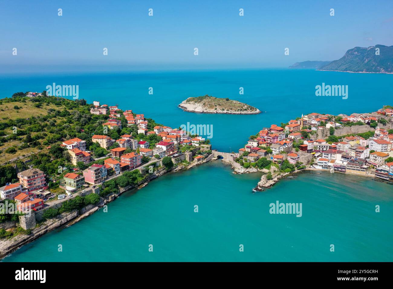 Beautiful cityscape on the mountains over Black-sea, Amasra. Amasra ...