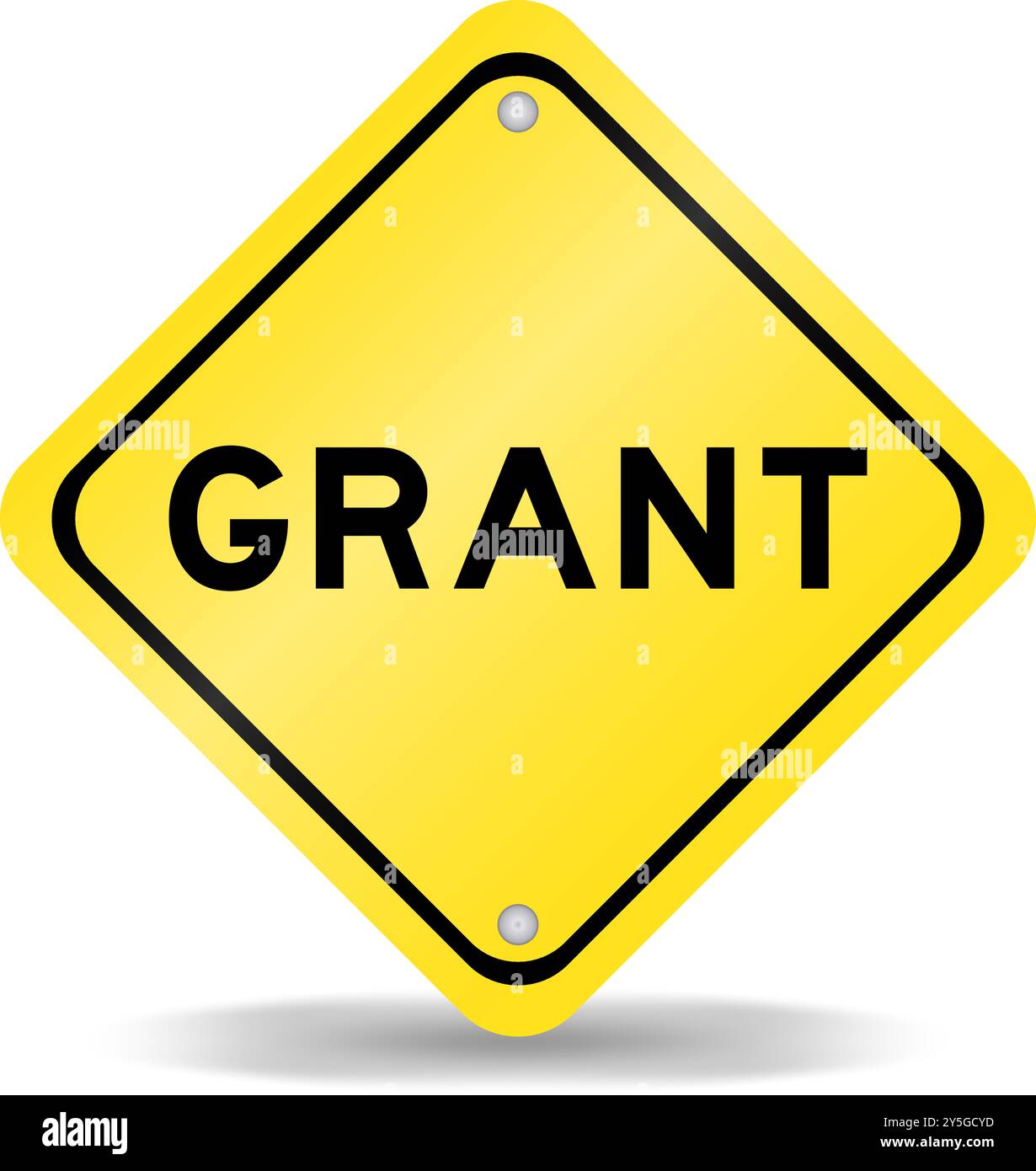 Yellow color transportation sign with word grant on white background ...