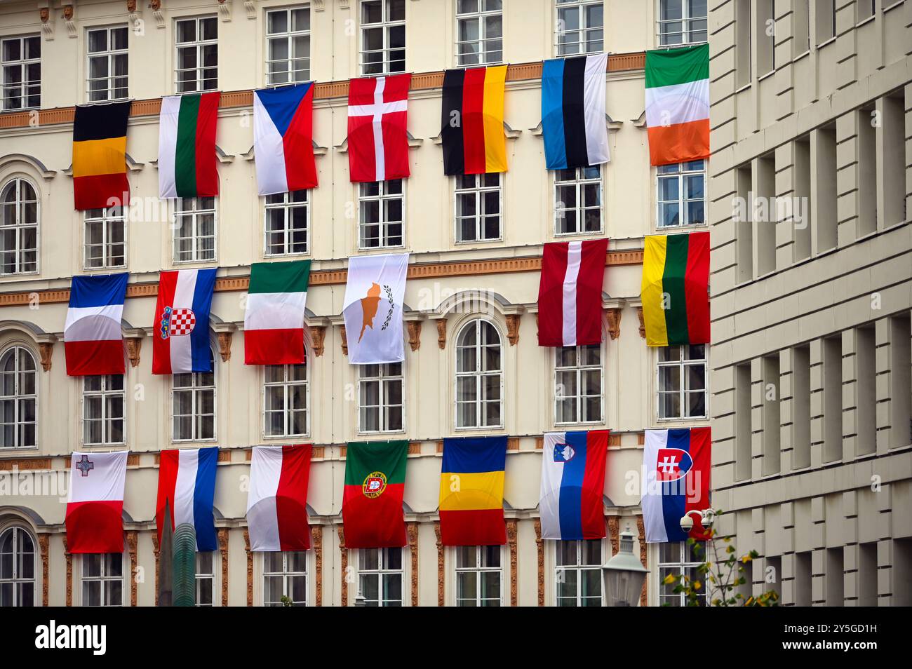 Building with flags of various European countries in Vienna,Austria ...
