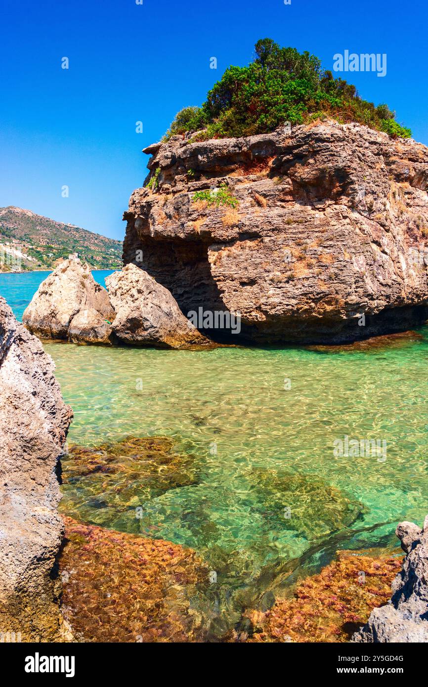 Beautiful sunny view of one of the Zakynthos Porto Zorro beaches ...