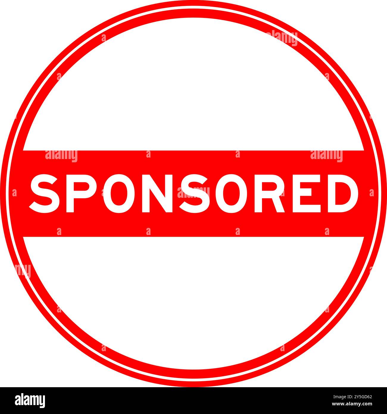 Red color round seal sticker in word sponsored on white background ...