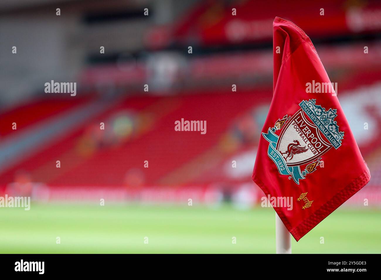 Liverpool, UK. 21st Sep, 2024. Liverpool Football Club corner flag ...