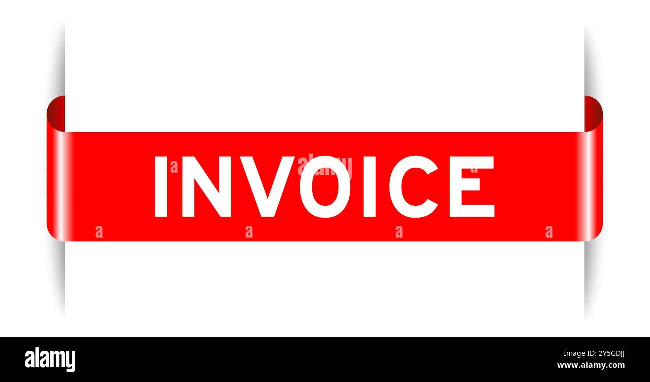 Red color inserted label banner with word invoice on white background ...