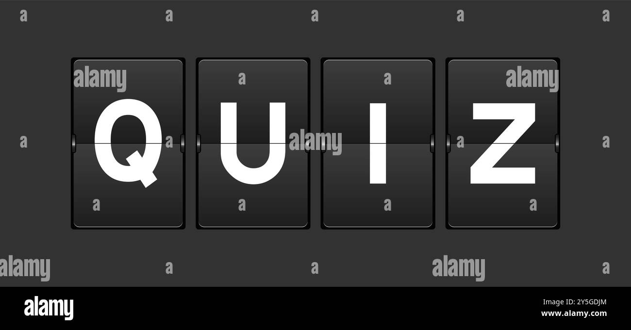 Black color analog flip board with word quiz on gray background Stock ...