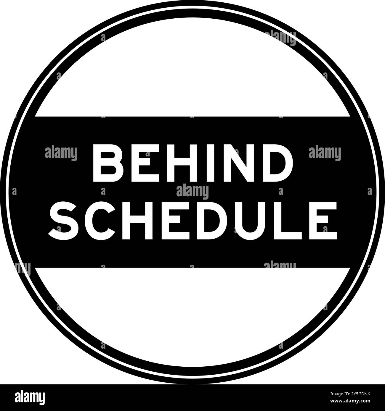 Black color round seal sticker in word behind schedule on white ...