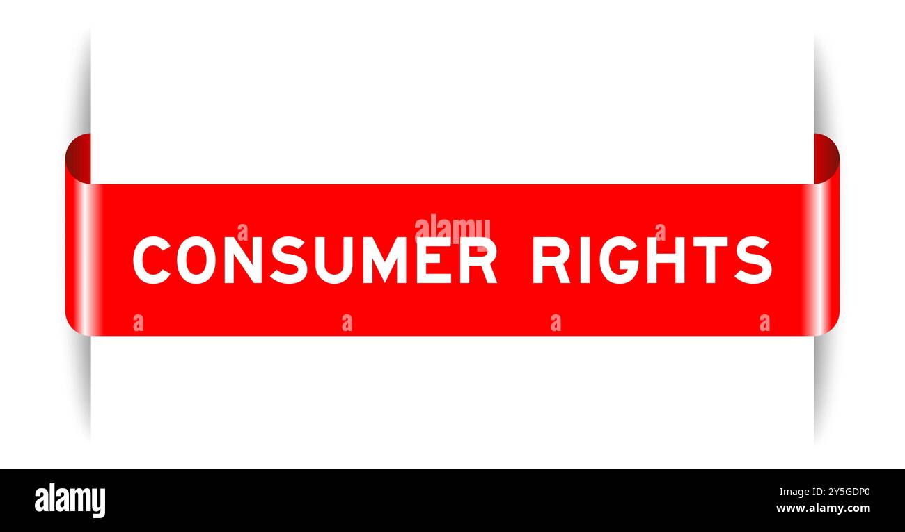 Red color inserted label banner with word consumer rights on white ...