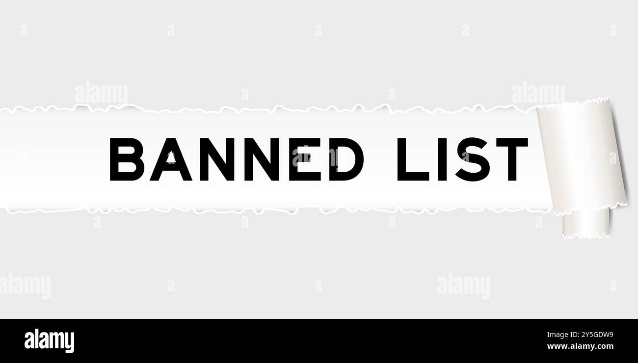Ripped gray paper background that have word banned list under torn part ...