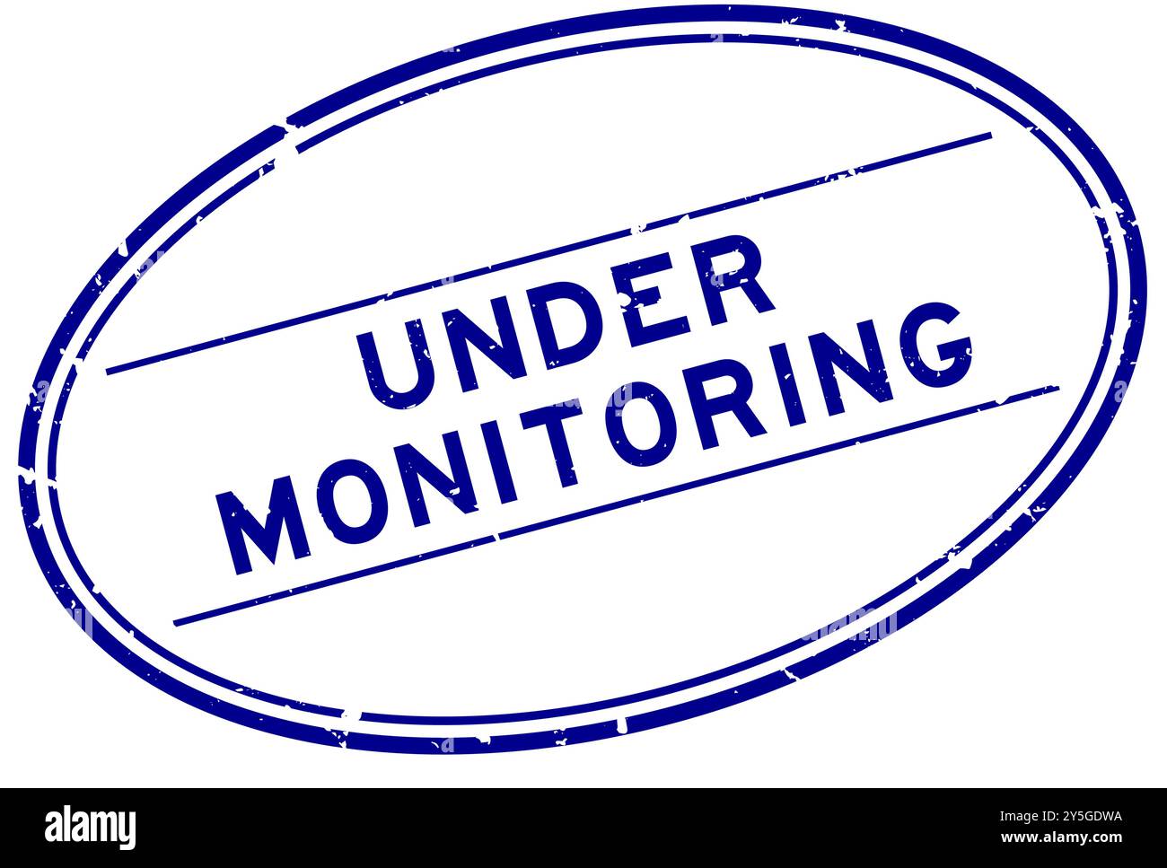 Grunge blue under monitoring word oval rubber seal stamp on white ...