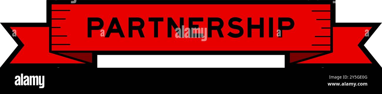 Ribbon label banner with word partnership in red color on white ...