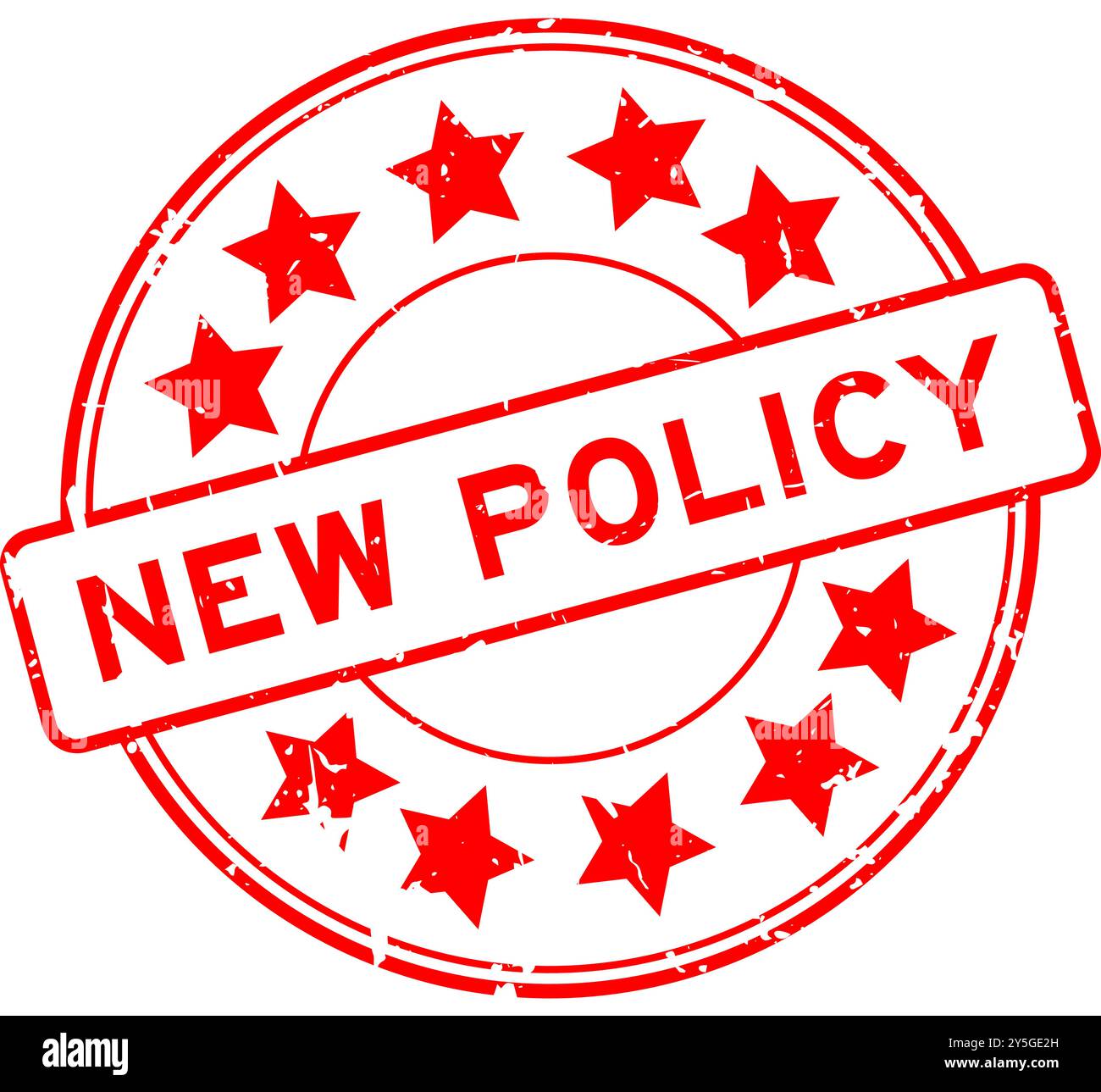 Grunge red new policy word with star icon round rubber seal stamp on ...