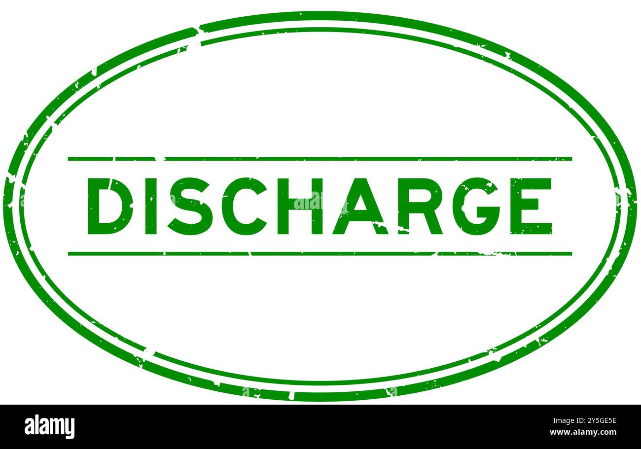 Grunge green discharge word oval rubber stamp in white background Stock ...