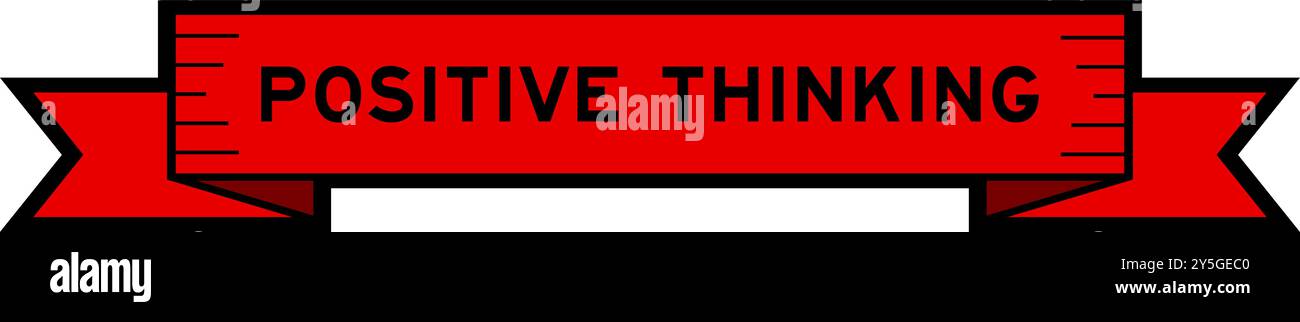 Ribbon label banner with word positive thinking in red color on white ...