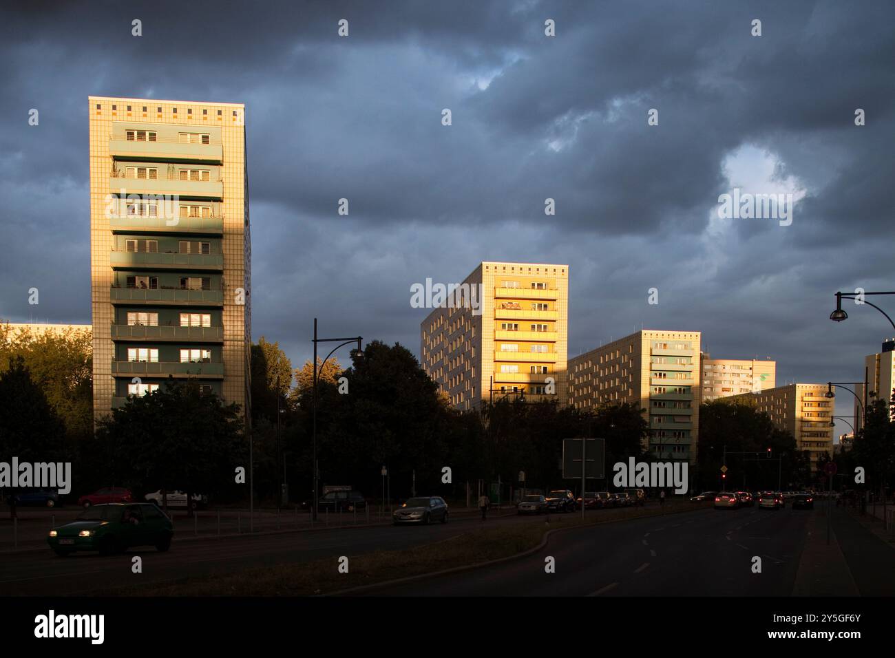 Sunset illuminates contemporary apartment buildings on Alexander Street ...