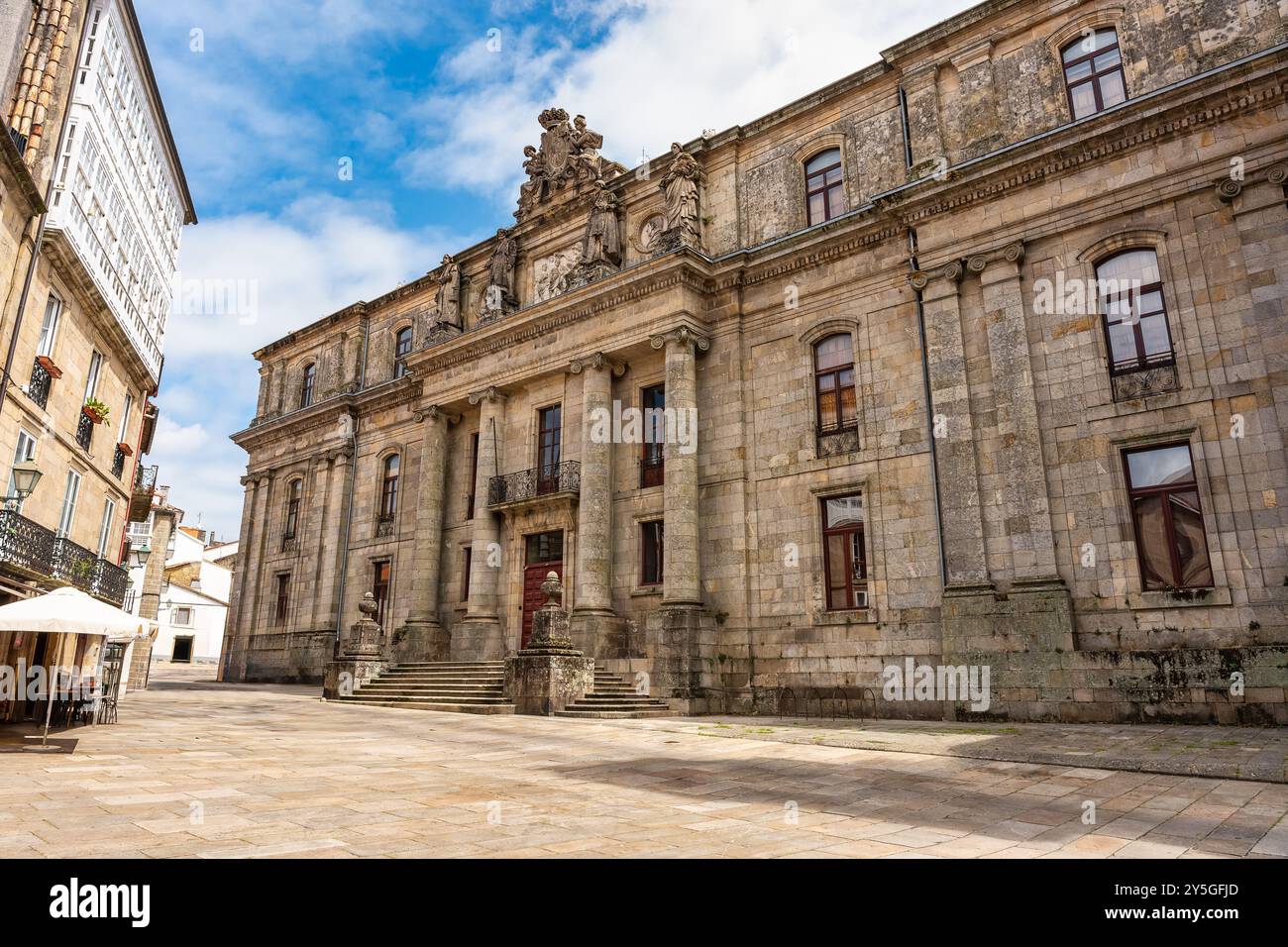Monumental buildings from medieval times in the cobbled streets of the ...
