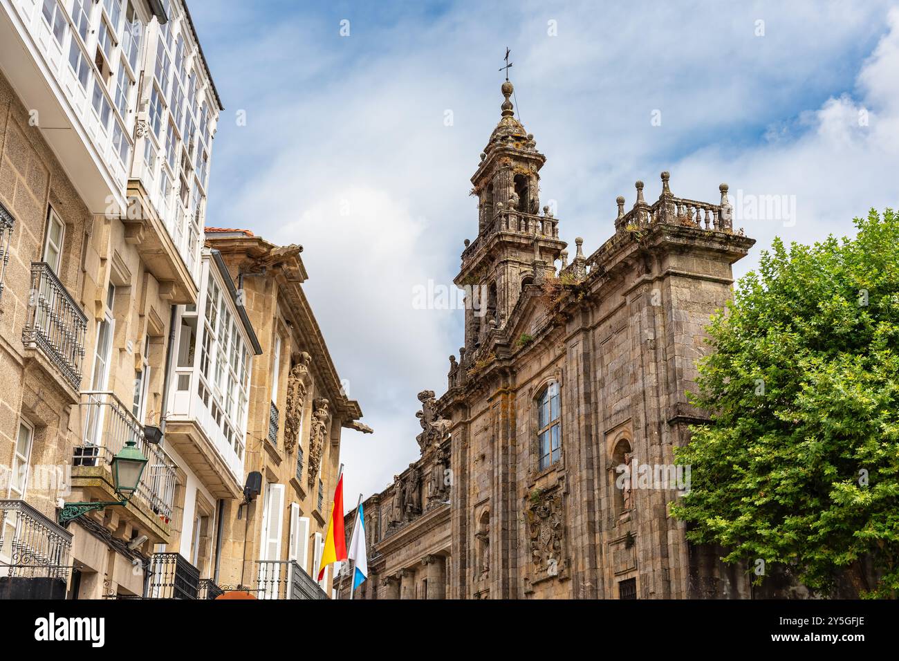 Monumental buildings from medieval times in the cobbled streets of the ...
