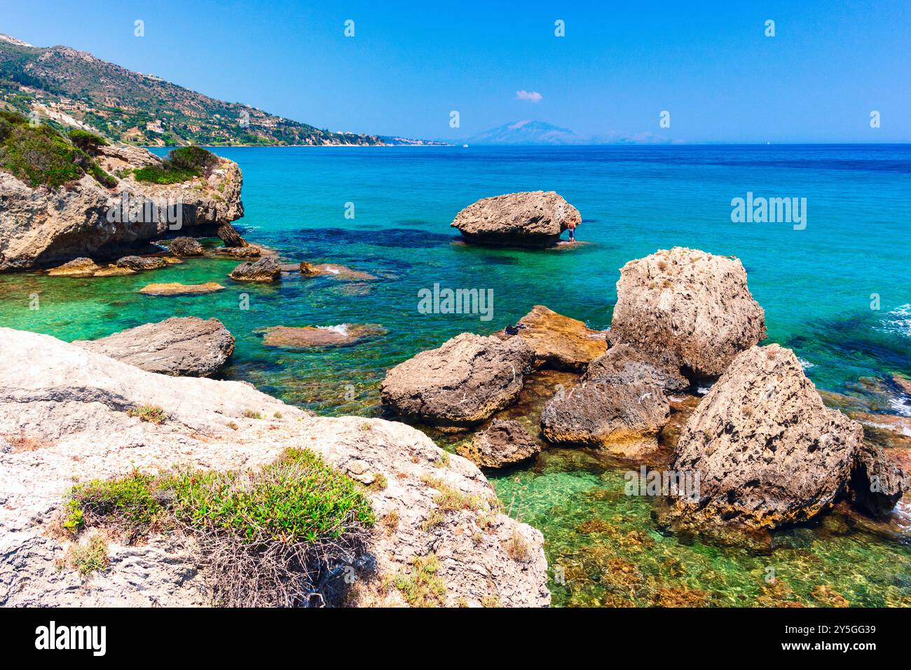 Beautiful sunny view of one of the Zakynthos Porto Zorro beaches ...