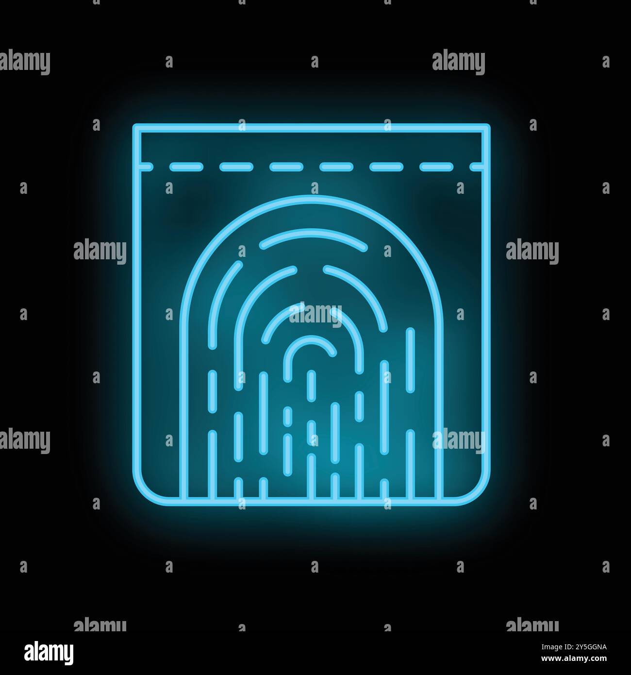 Blue neon icon of a fingerprint scanning for biometric access control ...