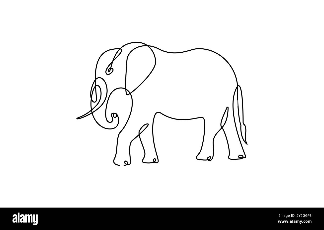 Continuous line of walking standing elephant. Single one line art of ...