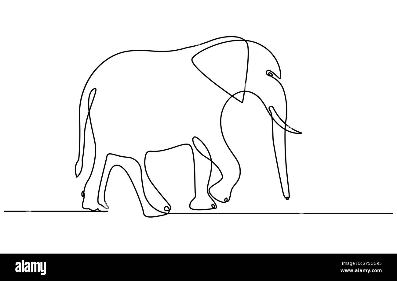 Continuous line of walking standing elephant. Single one line art of ...