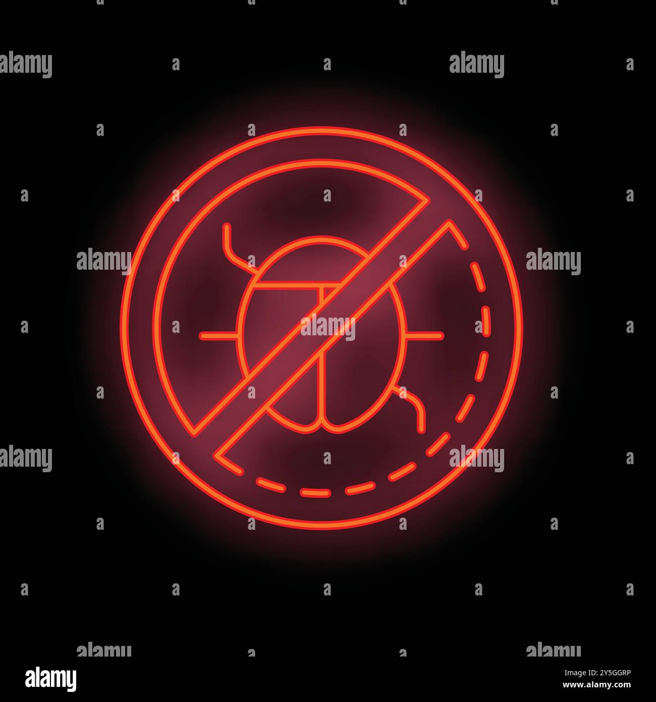 Red neon sign showing an anti malware symbol, glowing on a black ...