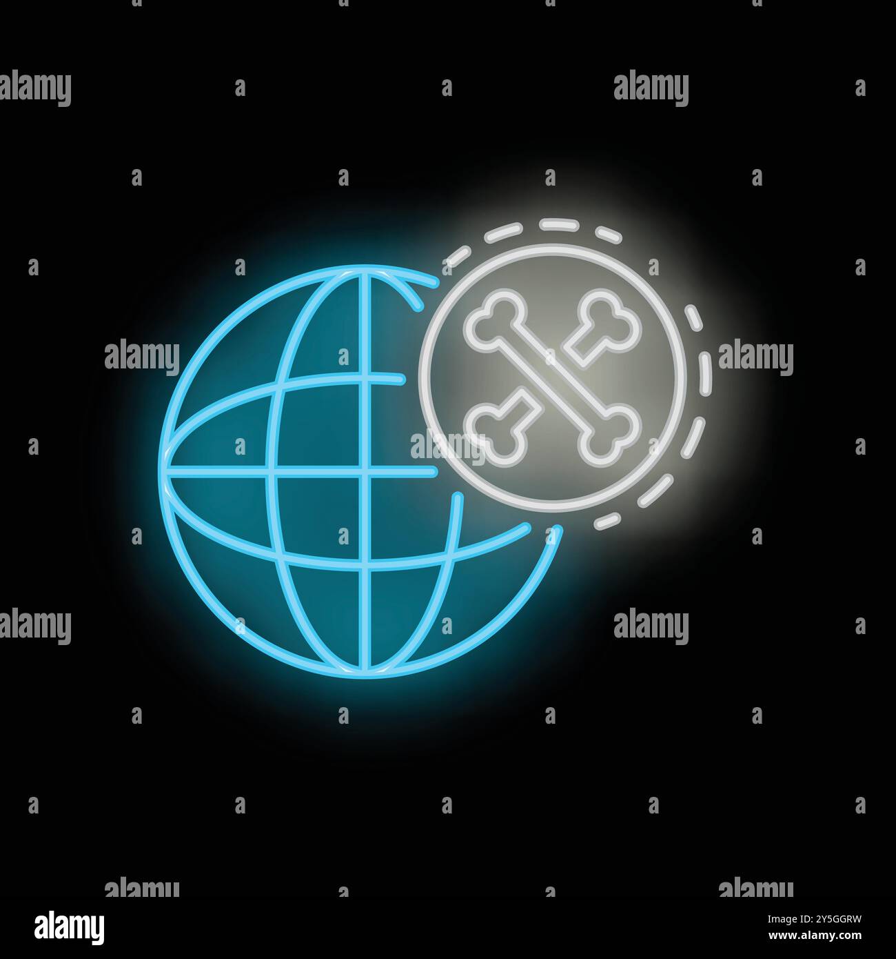 Neon glowing icon of two bones with planet earth, representing the ...
