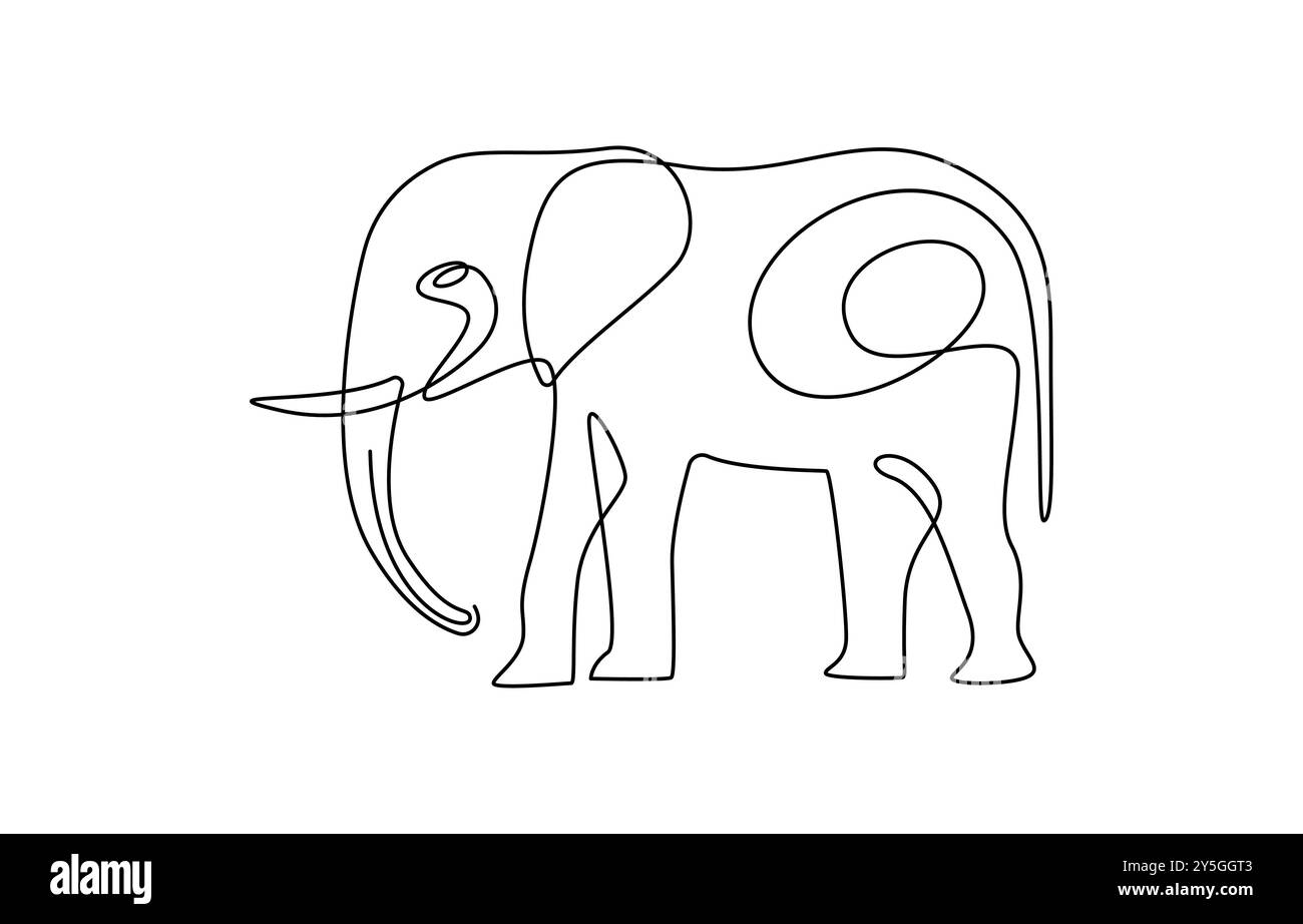 Continuous line of walking standing elephant. Single one line art of ...