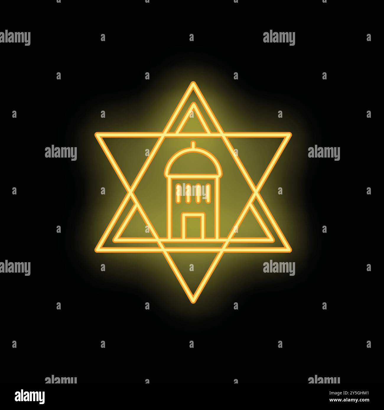 Neon yellow jewish synagogue star of david symbol glowing on a black background Stock Vector ...