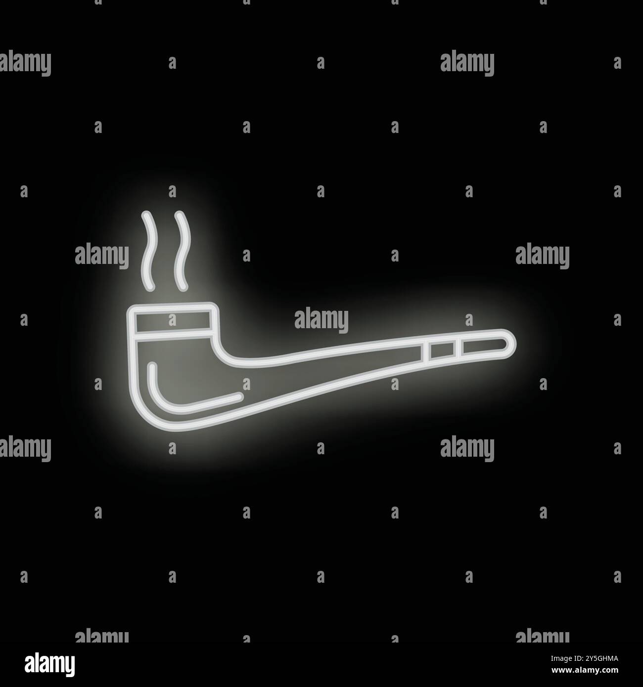 White neon sign of a smoking pipe is glowing on a black background ...