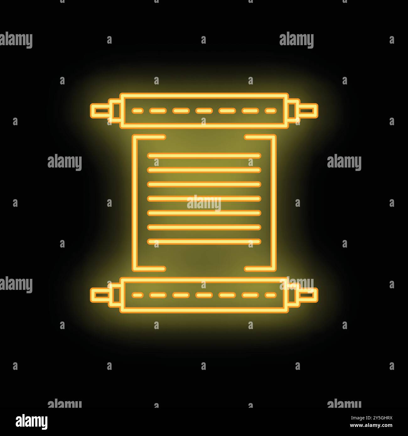Neon sign representing an ancient manuscript, isolated on a black ...