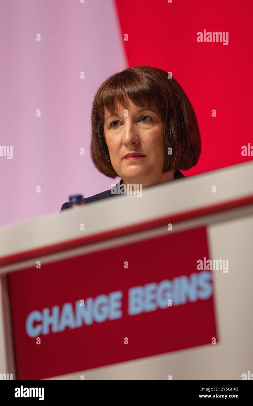 Liverpool, UK. 22nd Sep 2024. Rachel Reeves Chancellor listens to ...