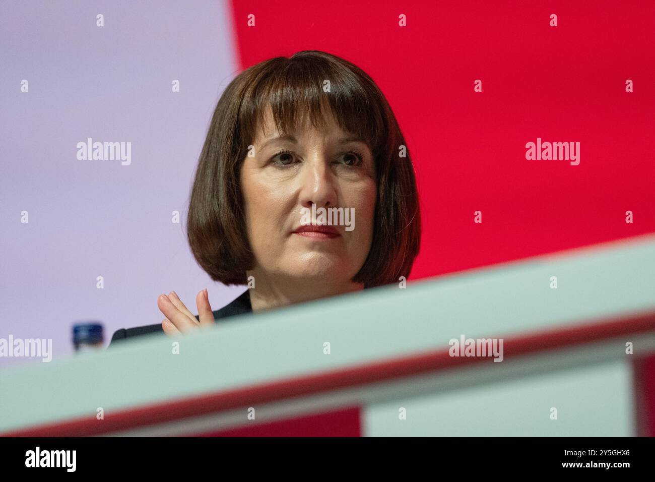 Liverpool, UK. 22nd Sep 2024. Rachel Reeves Chancellor listens to ...