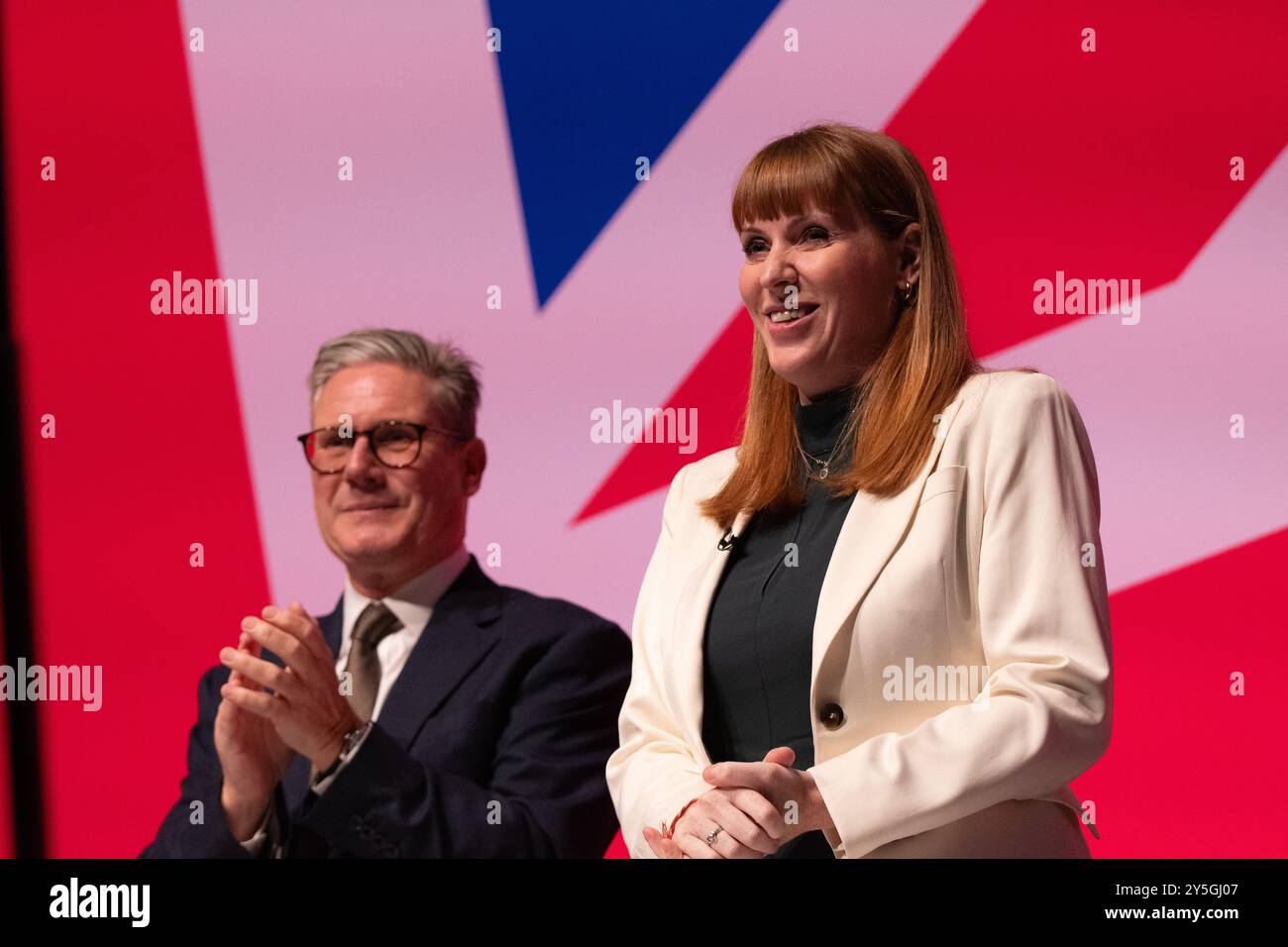 Liverpool, UK. 22nd Sep 2024. PM Keir Starmer listens, then applauds ...