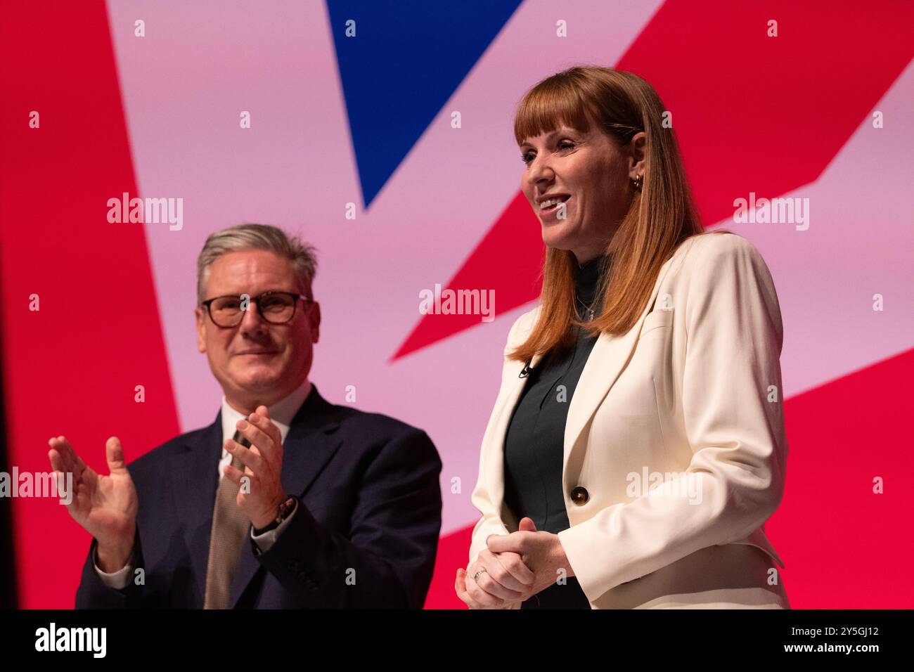 Liverpool, UK. 22nd Sep 2024. PM Keir Starmer listens, then applauds ...