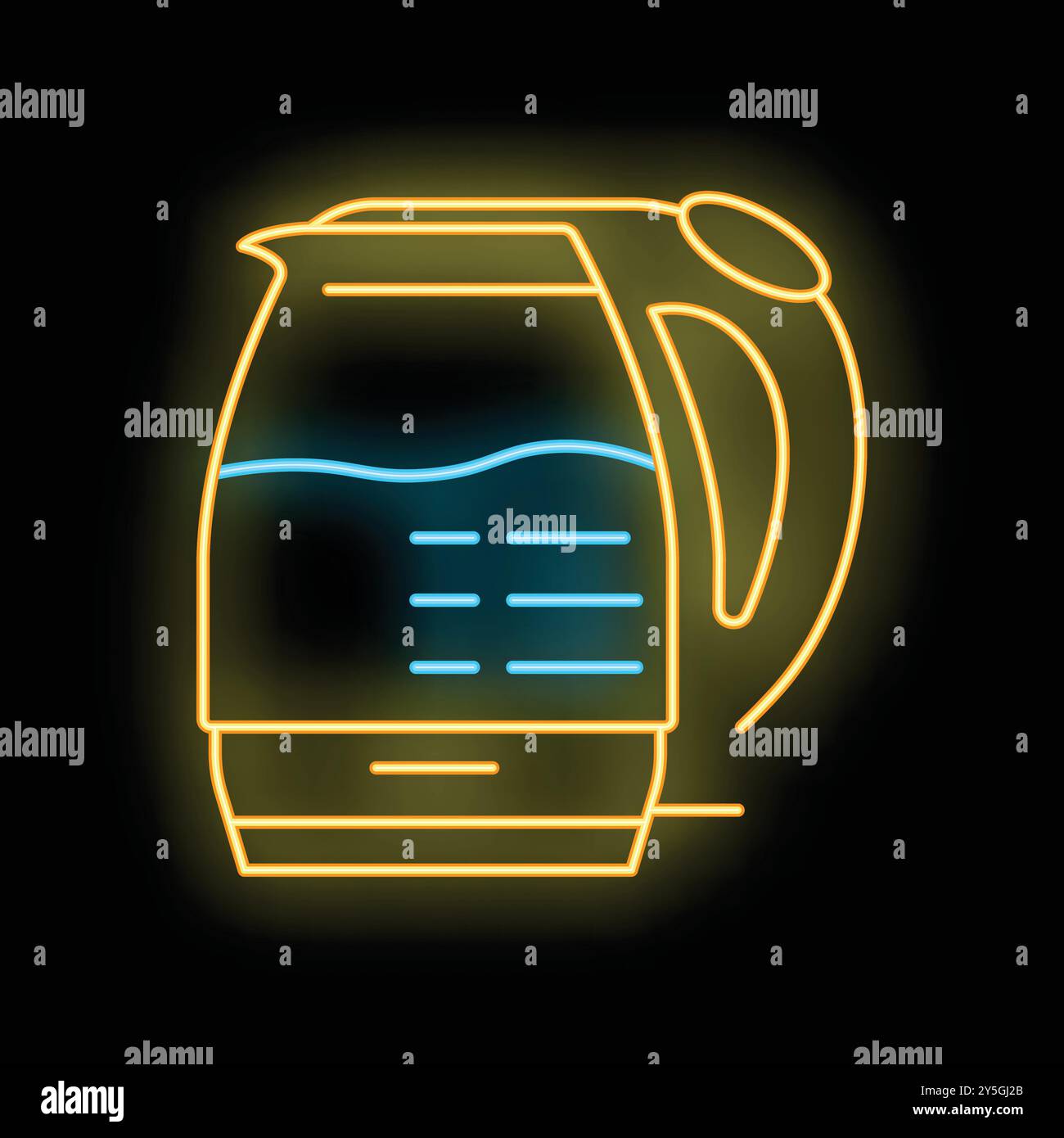 Neon sign of electric kettle with boiling water inside, isolated on ...