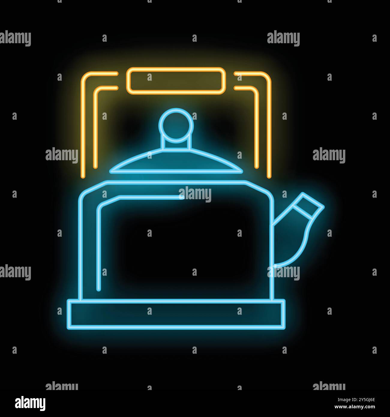 Bright blue and yellow neon sign of a kettle boiling water, perfect for ...