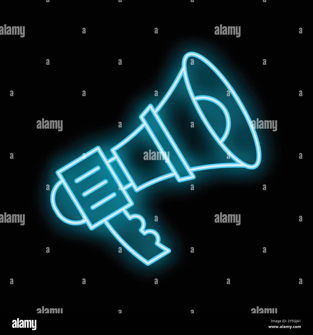 Blue neon megaphone glowing on dark background symbolizing ...
