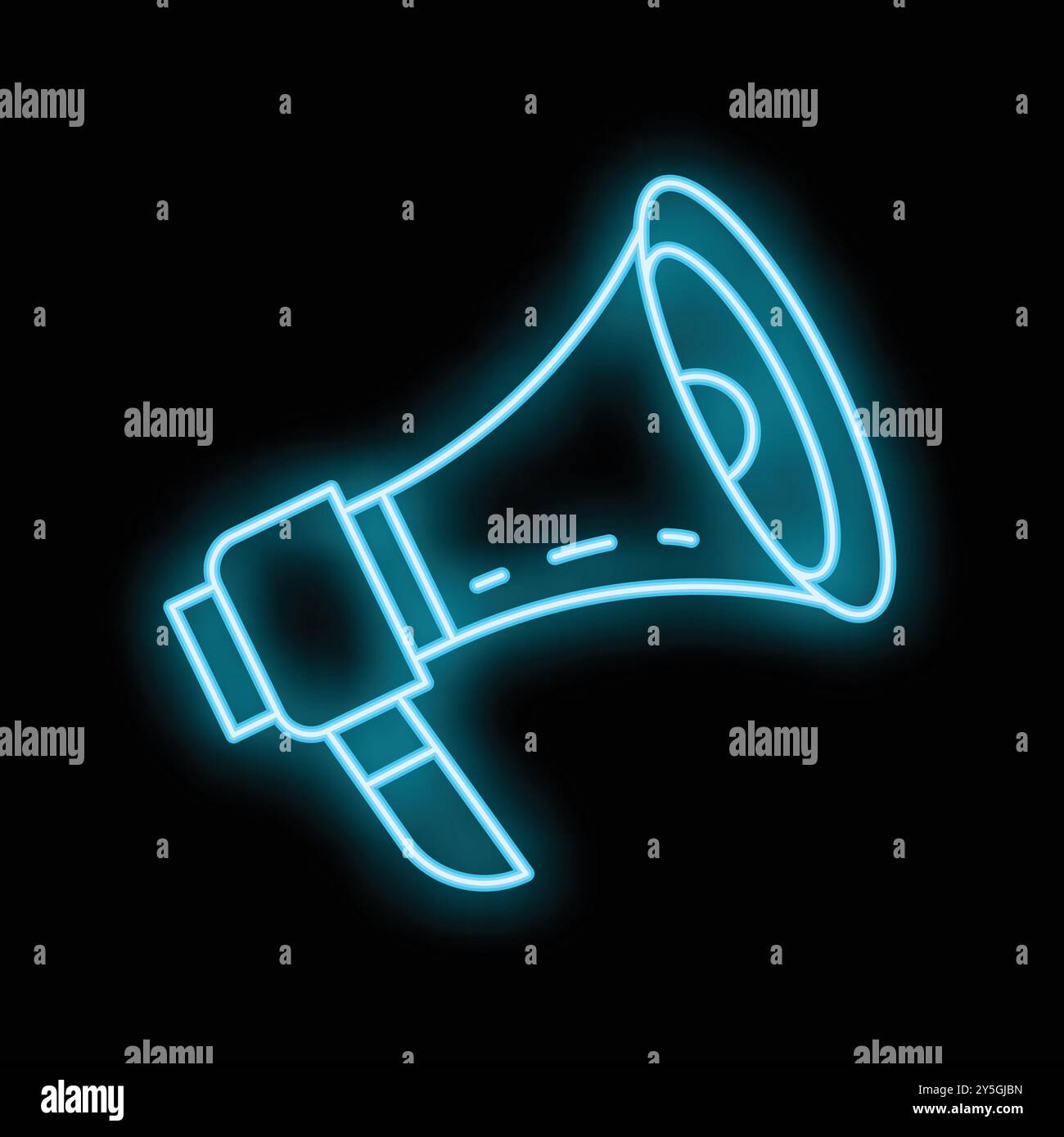 Neon megaphone sign broadcasting an important message on a black ...